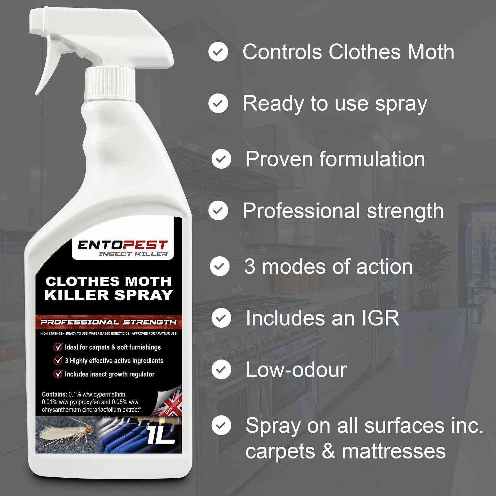 Entopest Clothes Moth Killer Spray 1ltr – Moth Removal